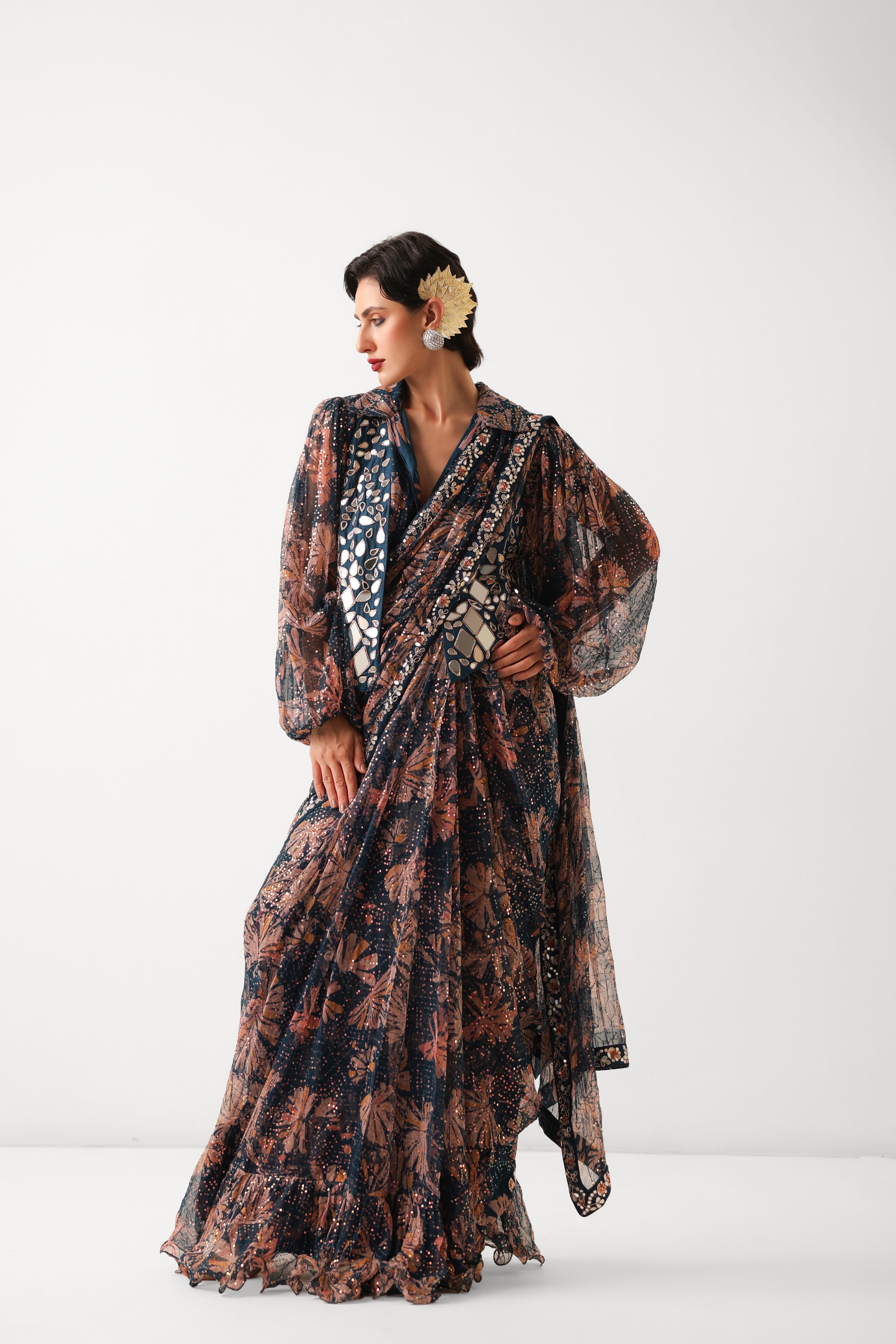 The prussian blue Sheesha Koti Saree – Pallavi Jaipur