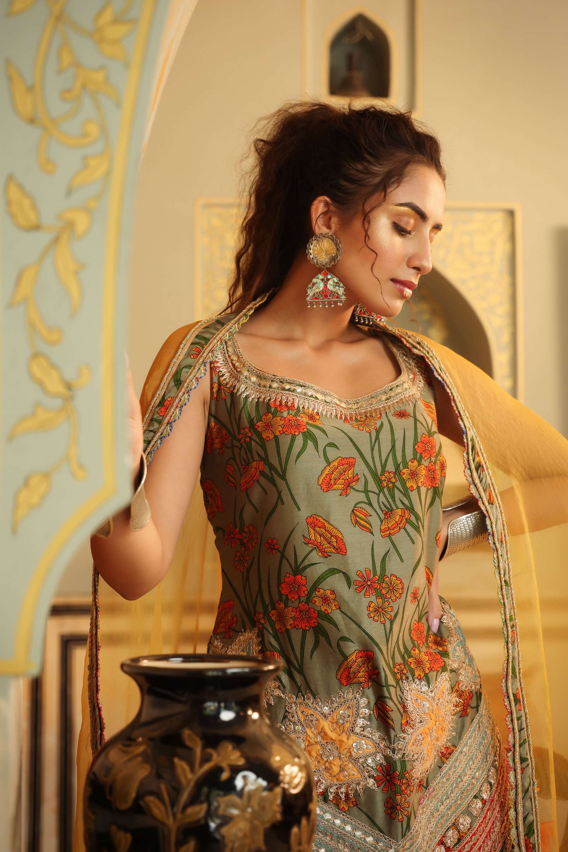 Dilruba bageecha kurta with volume sharara and dupatta – Pallavi Jaipur